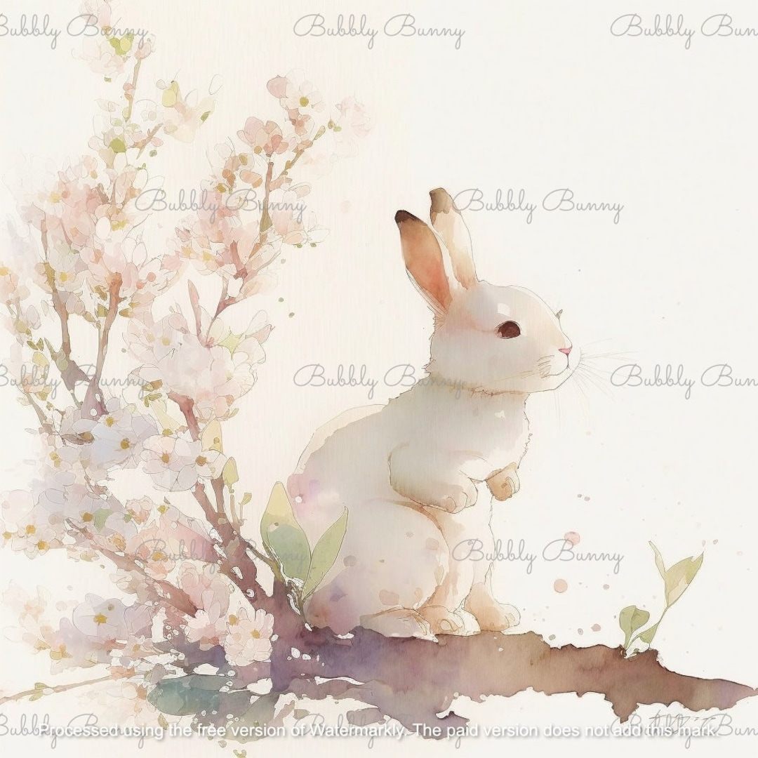 Bunnies With Cherry Blossom Clipart - Nursery Spring Clipart - Japanese ...