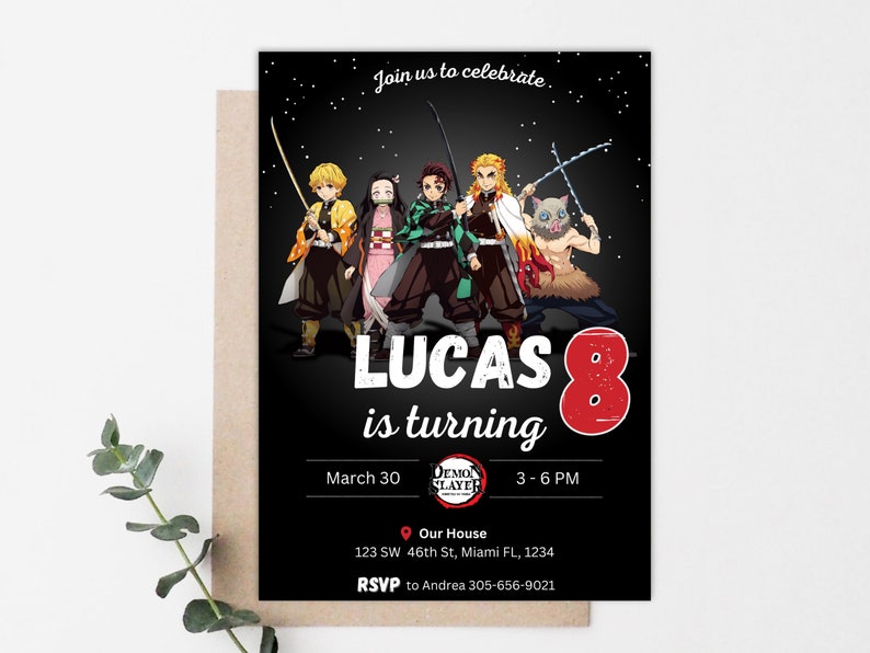 Printable Anime Birthday Invitation, Slayer Birthday Party Invitation ...