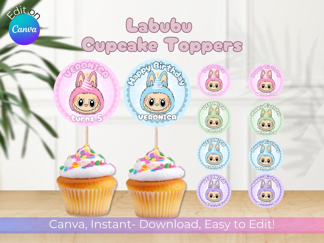 Labubu Printable Birthday Cupcake Toppers | Round 2" Favor Tags | DIY ...