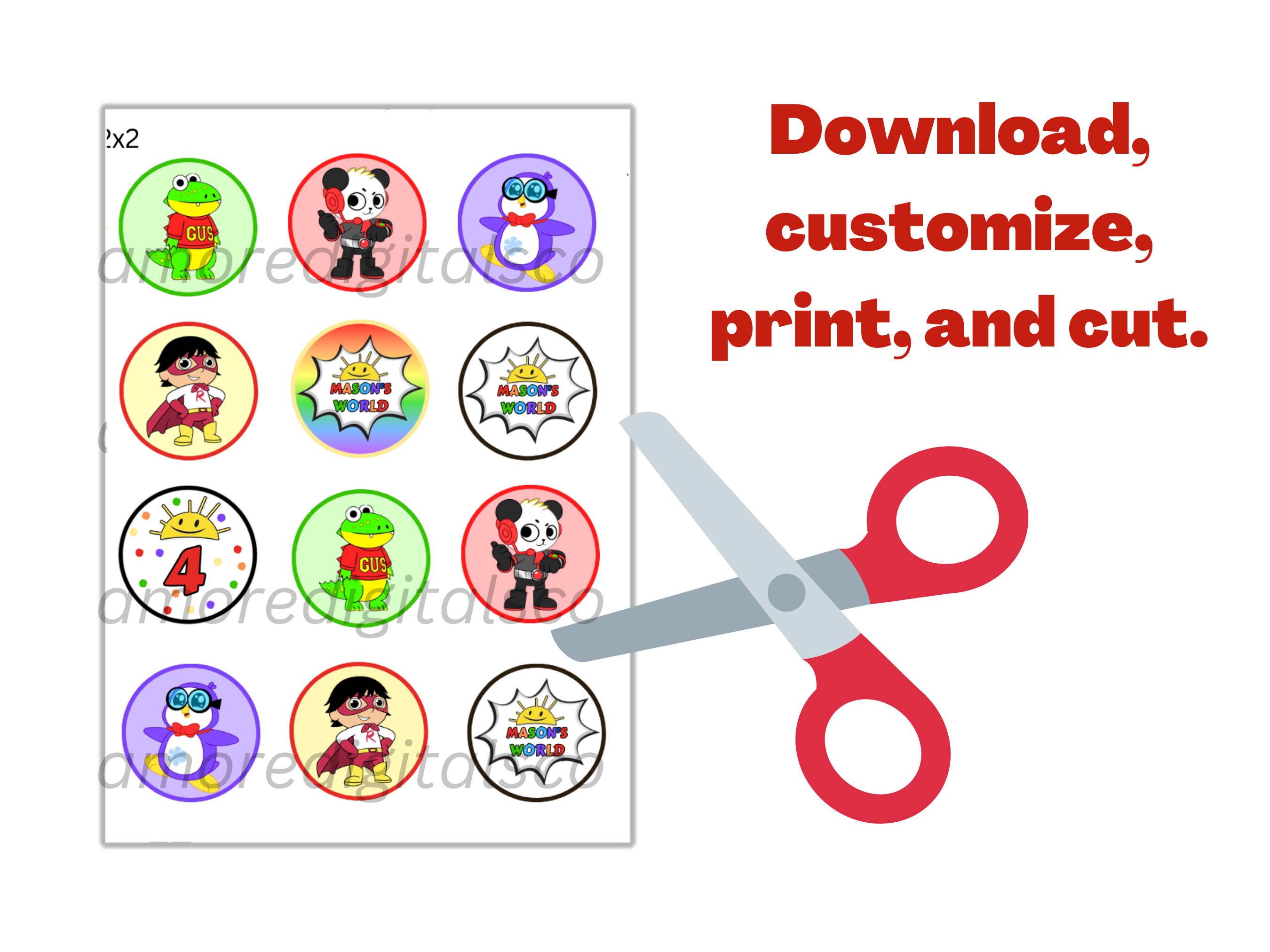 Ryans World Cupcake Toppers Ryans Toy Review Digital - Etsy