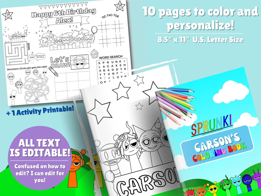 Sprunki Coloring Pages, Sprunki Activity Printable, Birthday Activity ...
