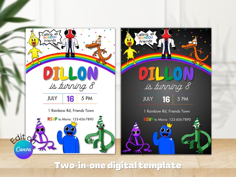 Rainbow Friends Birthday Invitation Rainbow Friends Invitation Rainbow ...