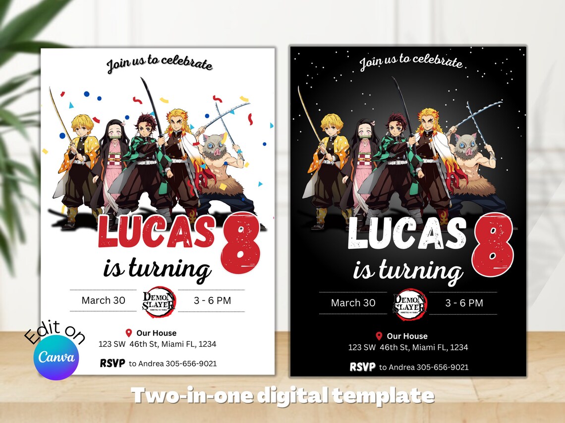 Printable Anime Birthday Invitation Slayer Birthday Party - Etsy