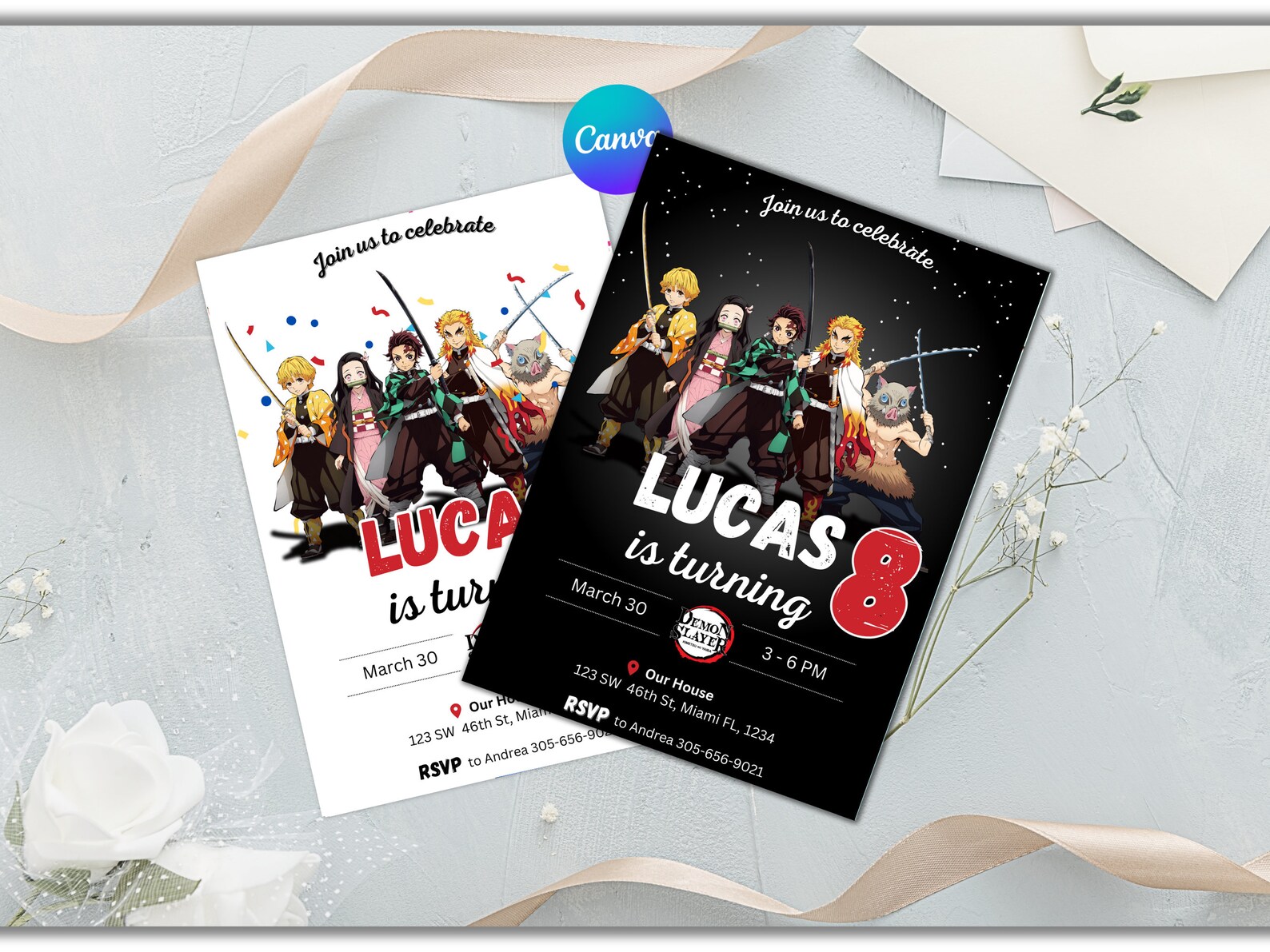 Printable Anime Birthday Invitation, Slayer Birthday Party Invitation ...