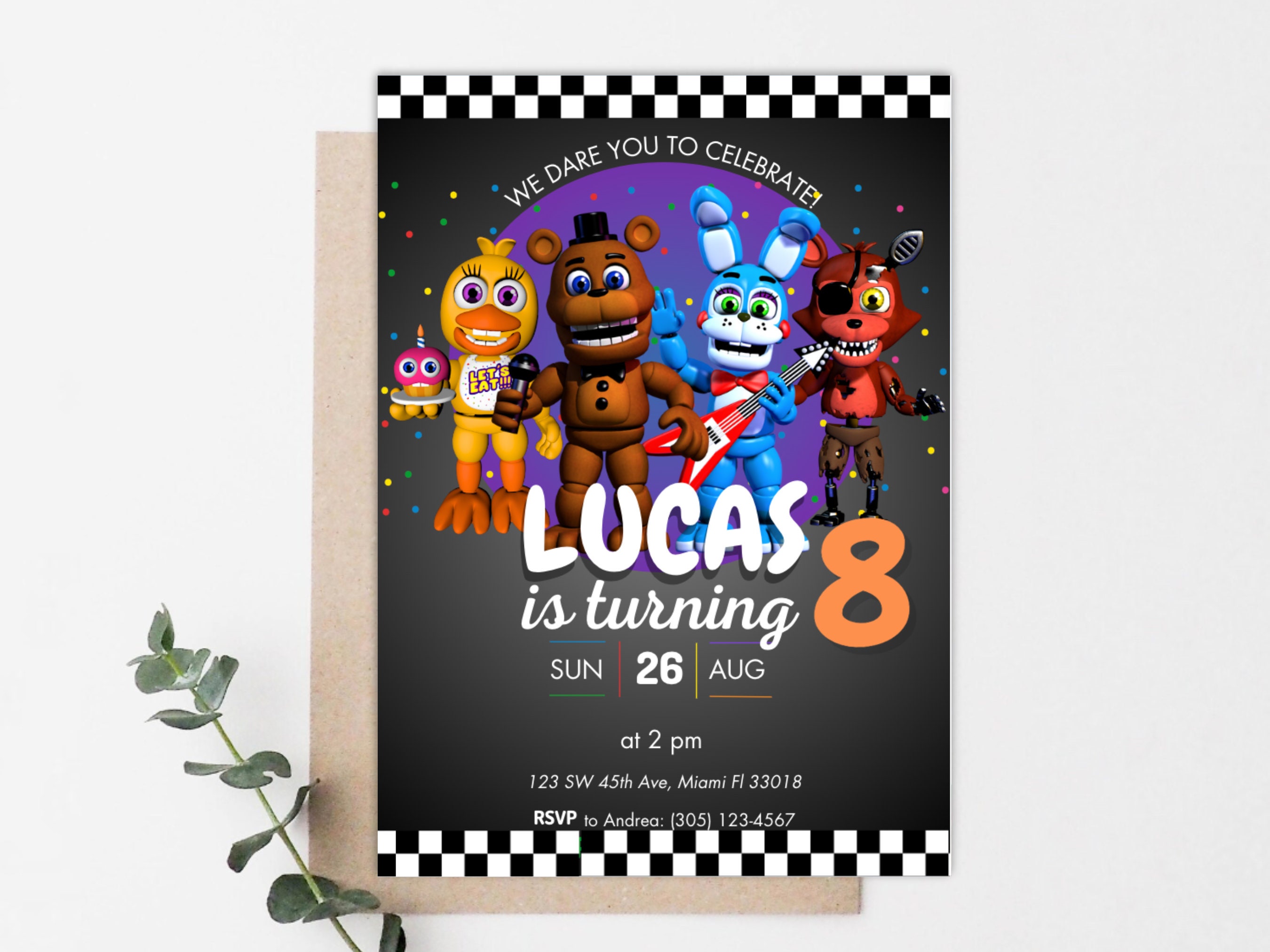Five Nights at Freddys Birthday Invitation, Five Nights at Freddys ...