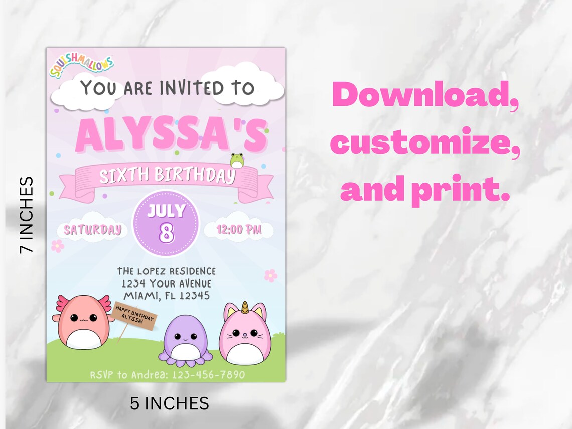 Squishmallow Birthday Invitation Squishy - Etsy UK
