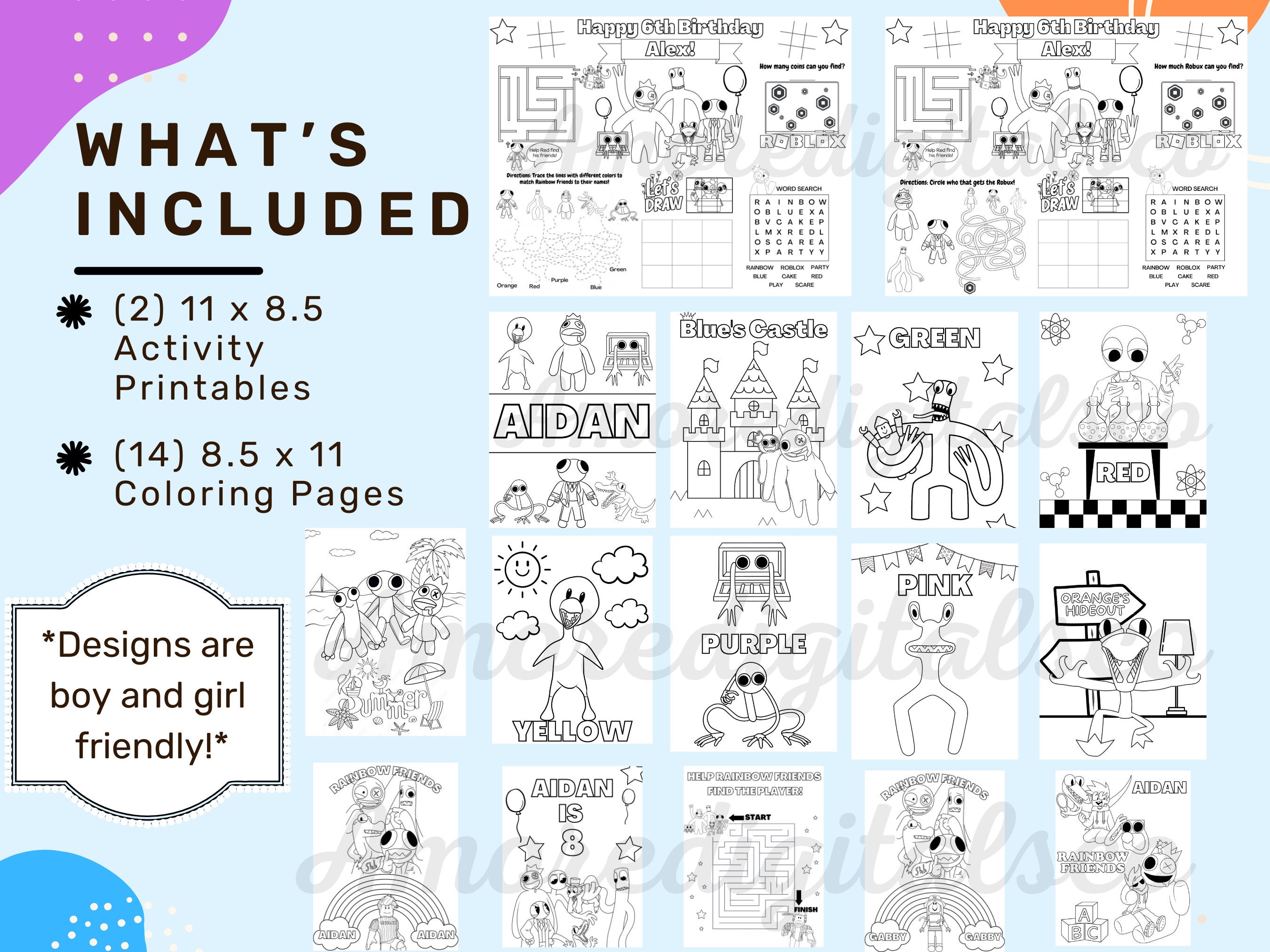 Rainbow Friends Coloring Pages Activity Placemat Booklet - Etsy