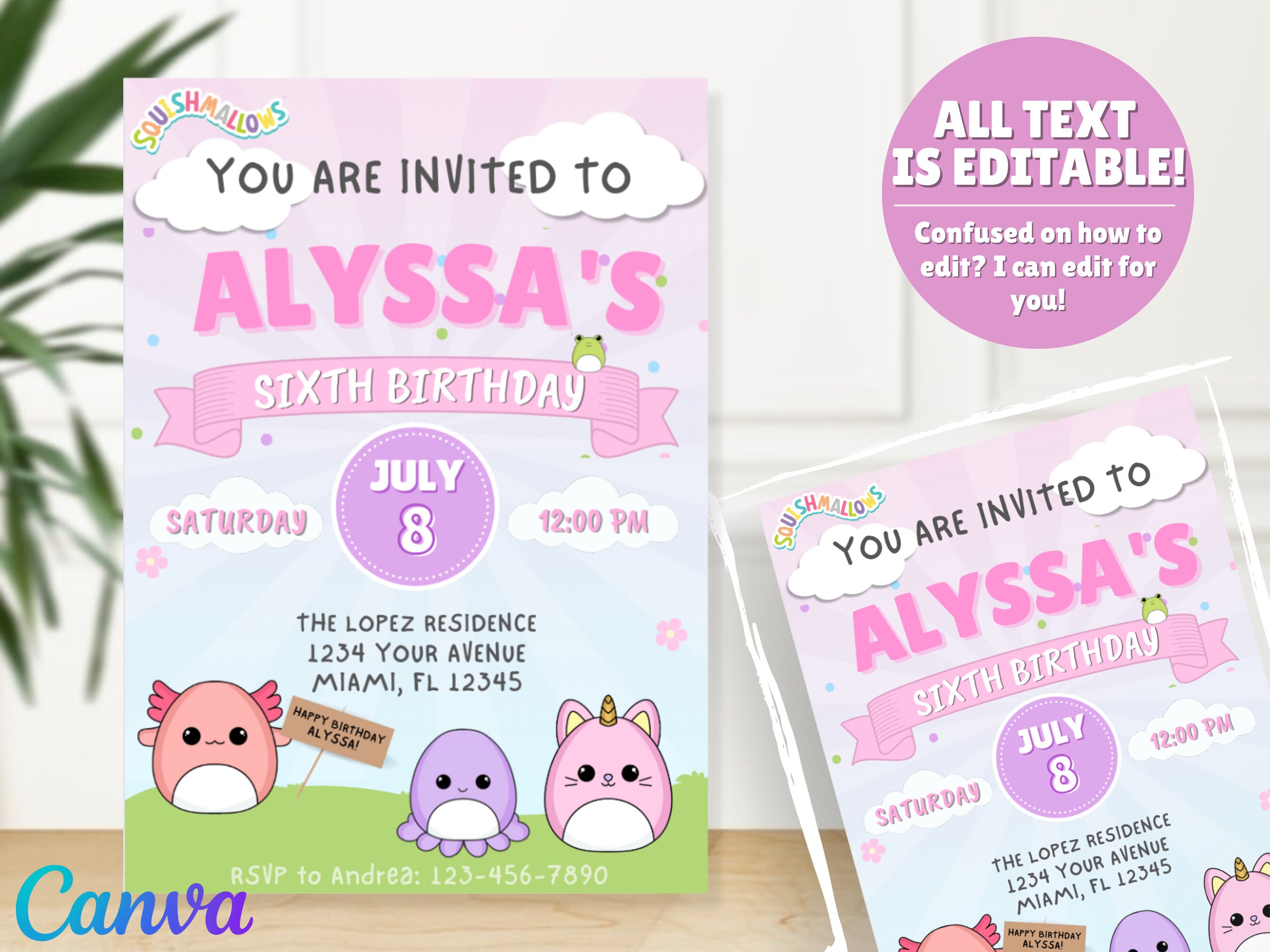 Squishmallow Birthday Invitation Squishy - Etsy UK
