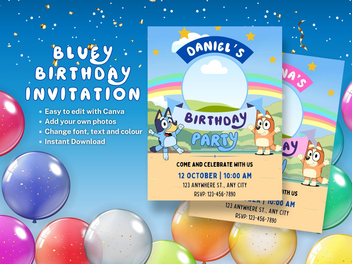 Bluey Bingo Birthday Invitation Digital Download Editable Canva ...