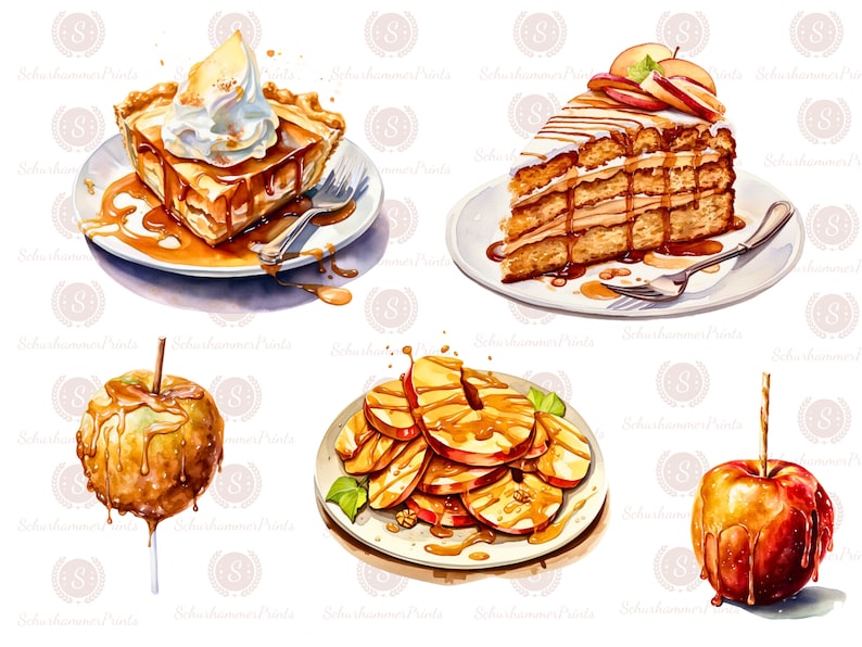 Watercolor Caramel Apple Clipart, Fall Clipart, Autumn Clipart ...