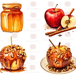 Watercolor Caramel Apple Clipart, Fall Clipart, Autumn Clipart ...