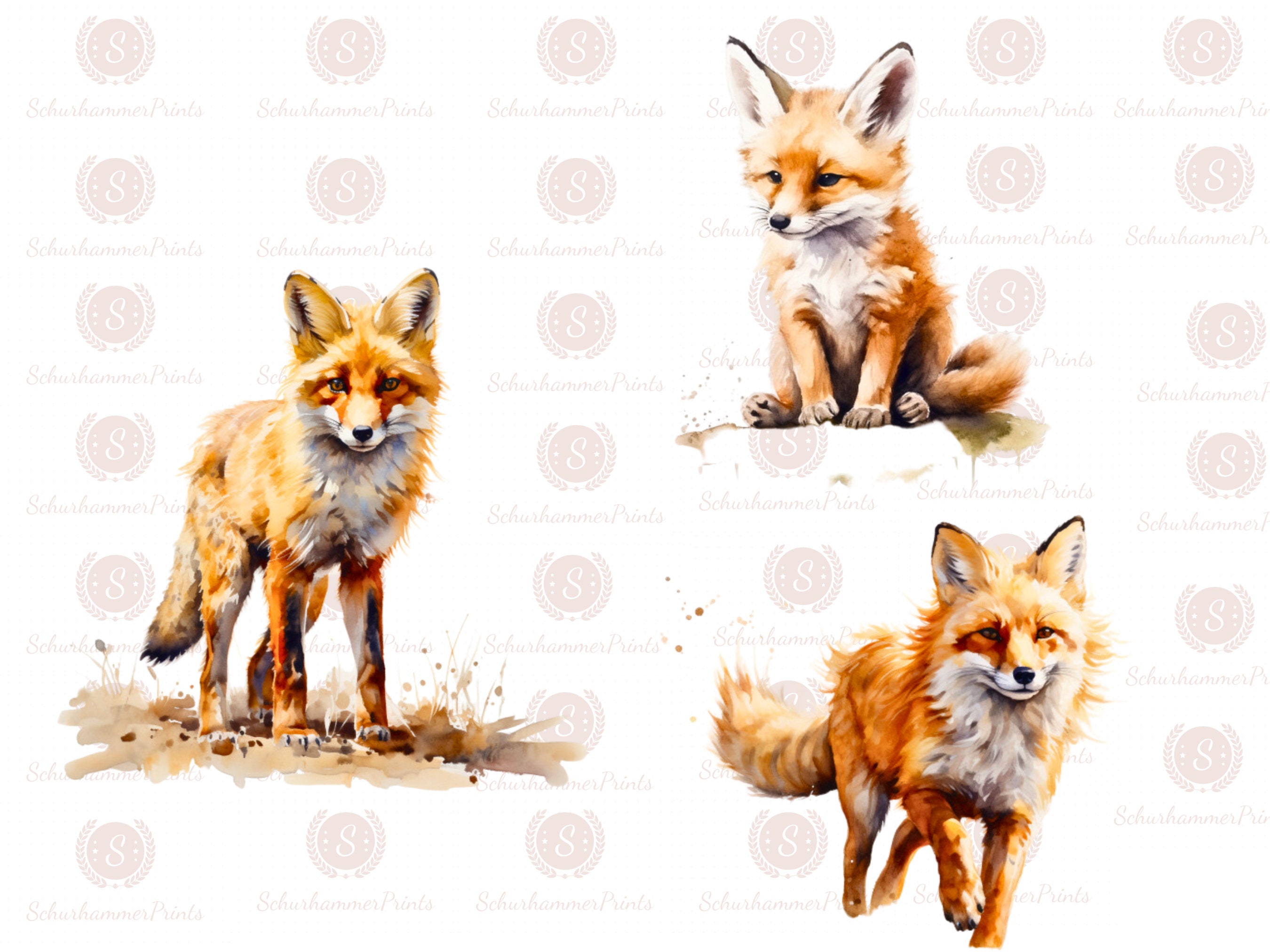Watercolor Fox Clipart Woodland Animal Clipart Fall Clipart - Etsy