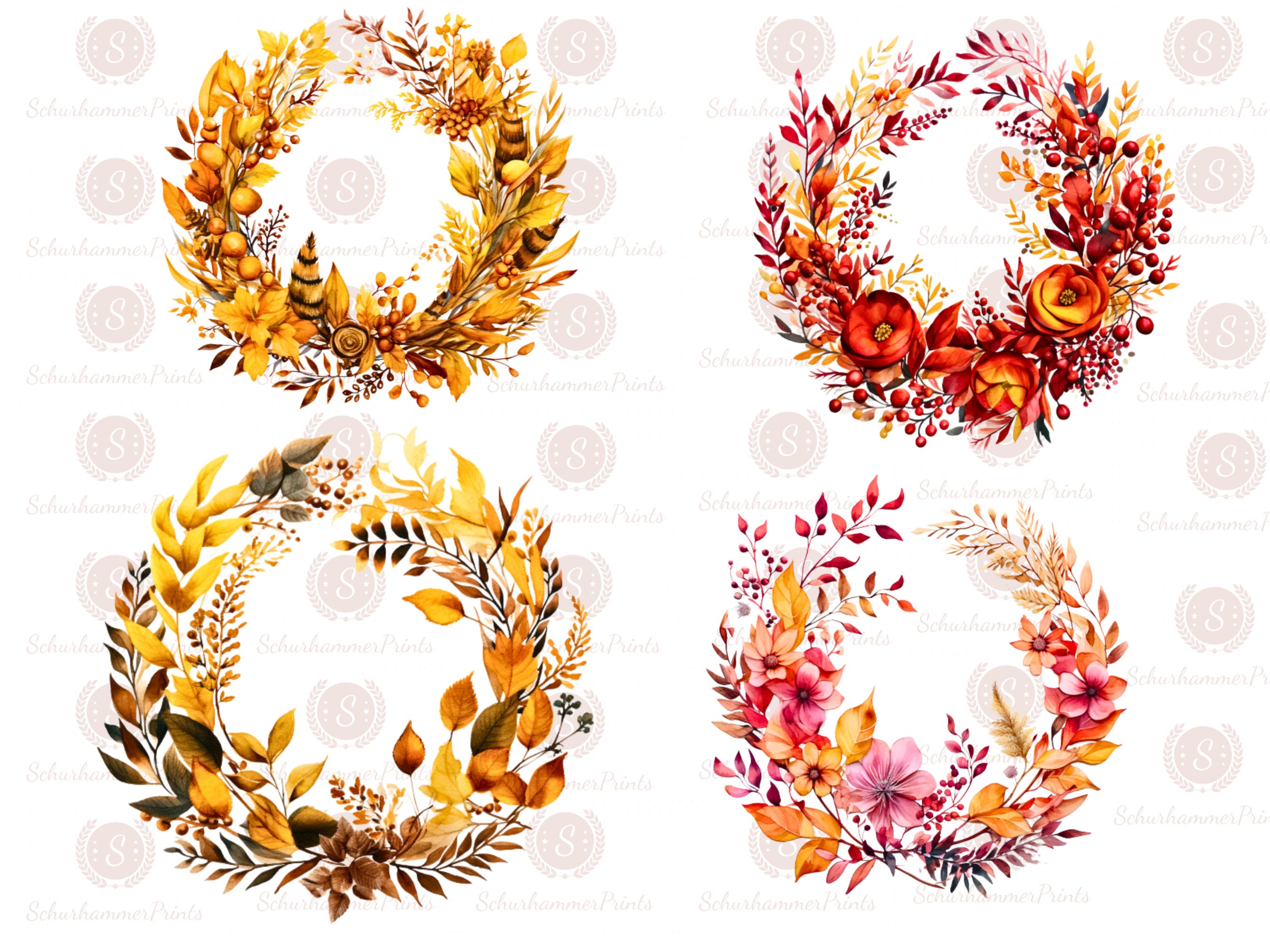 Watercolor Autumn Wreath Clipart, Fall Graphics, Seasonal Clipart, Fall ...