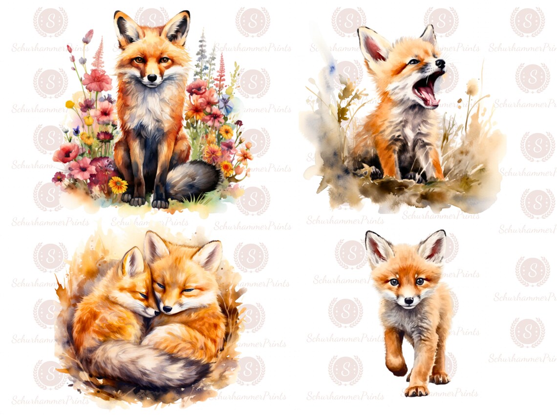 Watercolor Fox Clipart Woodland Animal Clipart Fall Clipart - Etsy