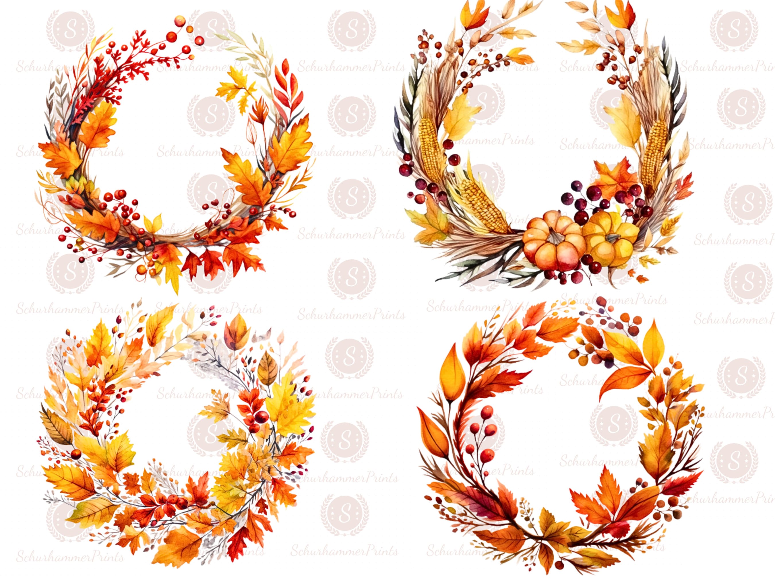 Watercolor Autumn Wreath Clipart, Fall Graphics, Seasonal Clipart, Fall ...