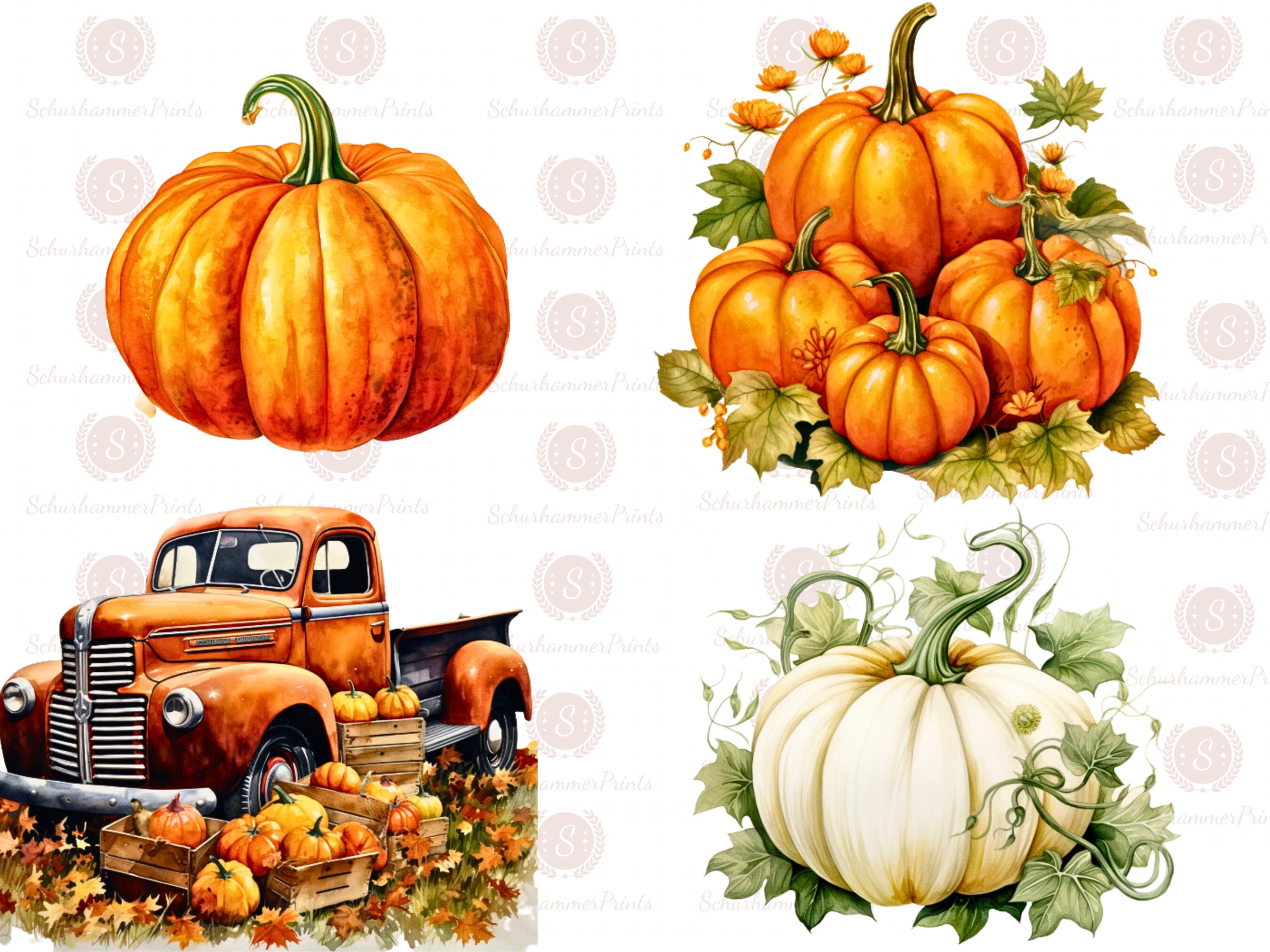 Watercolor Pumpkin Clipart, Autumn Clipart, Halloween Clipart, Fall ...