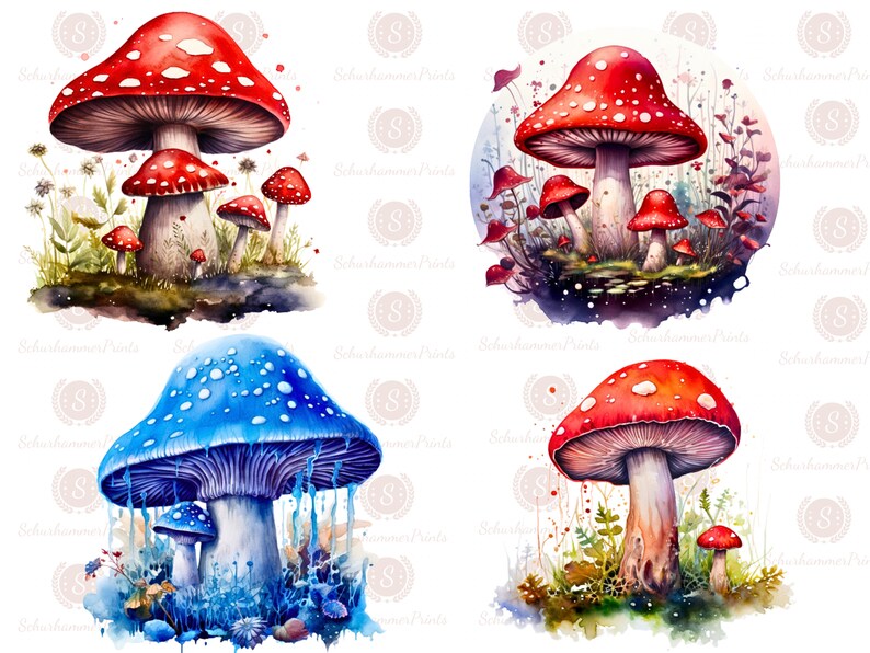 Mushroom Watercolor Clipart, Watercolor Magic Mushroom Clipart, Fantasy ...
