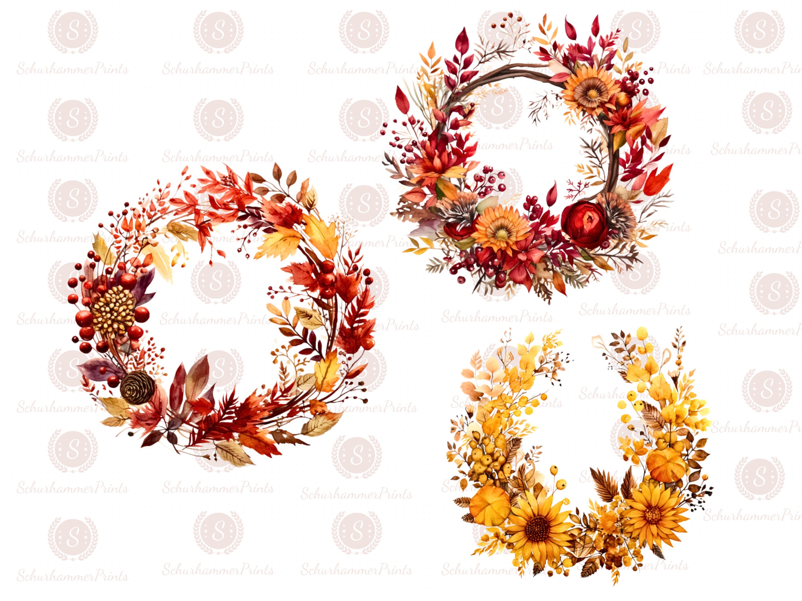 Watercolor Autumn Wreath Clipart, Fall Graphics, Seasonal Clipart, Fall ...