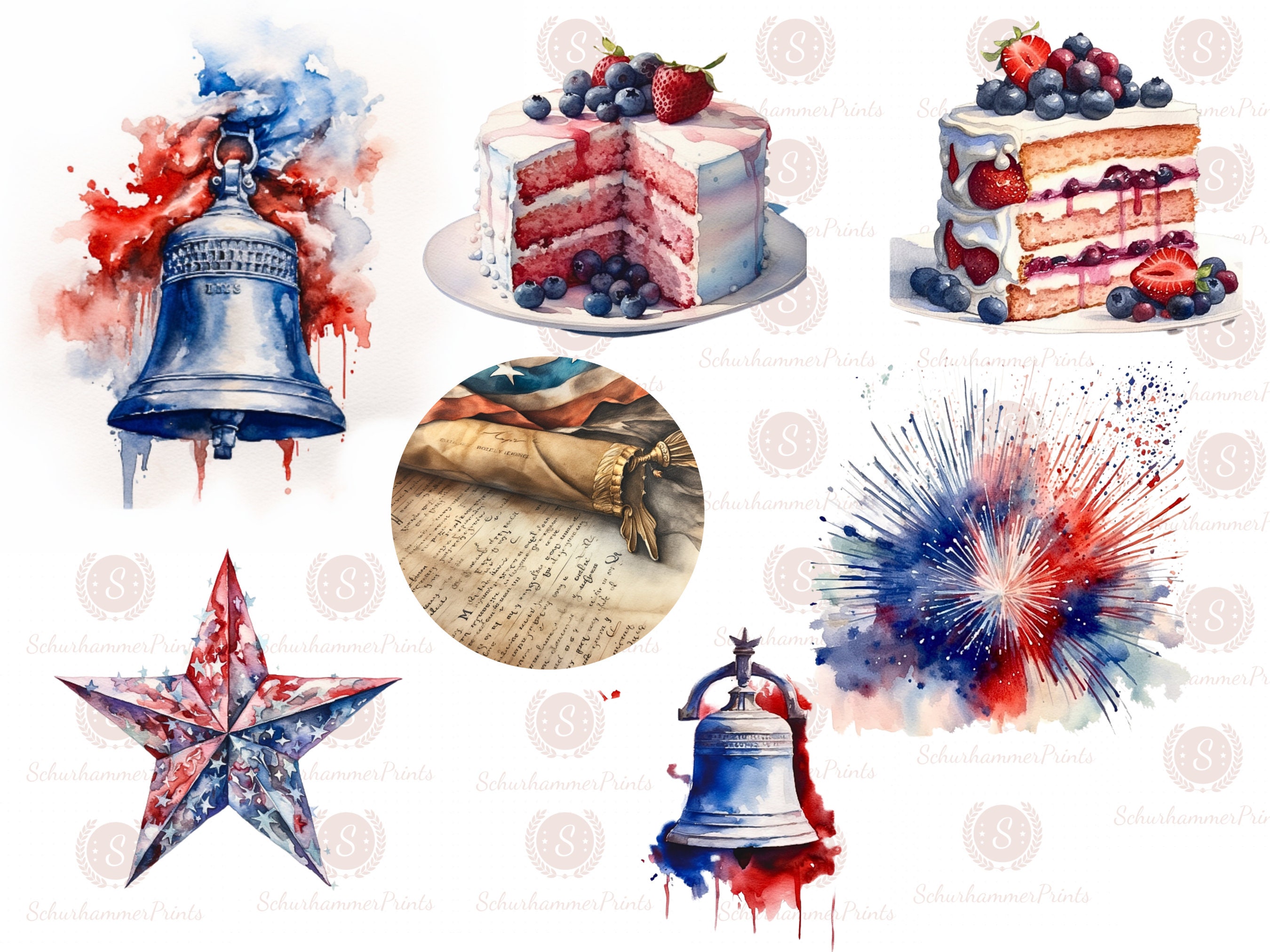 Watercolor 4th of July Clipart, Fourth of July Clipart, Firework ...