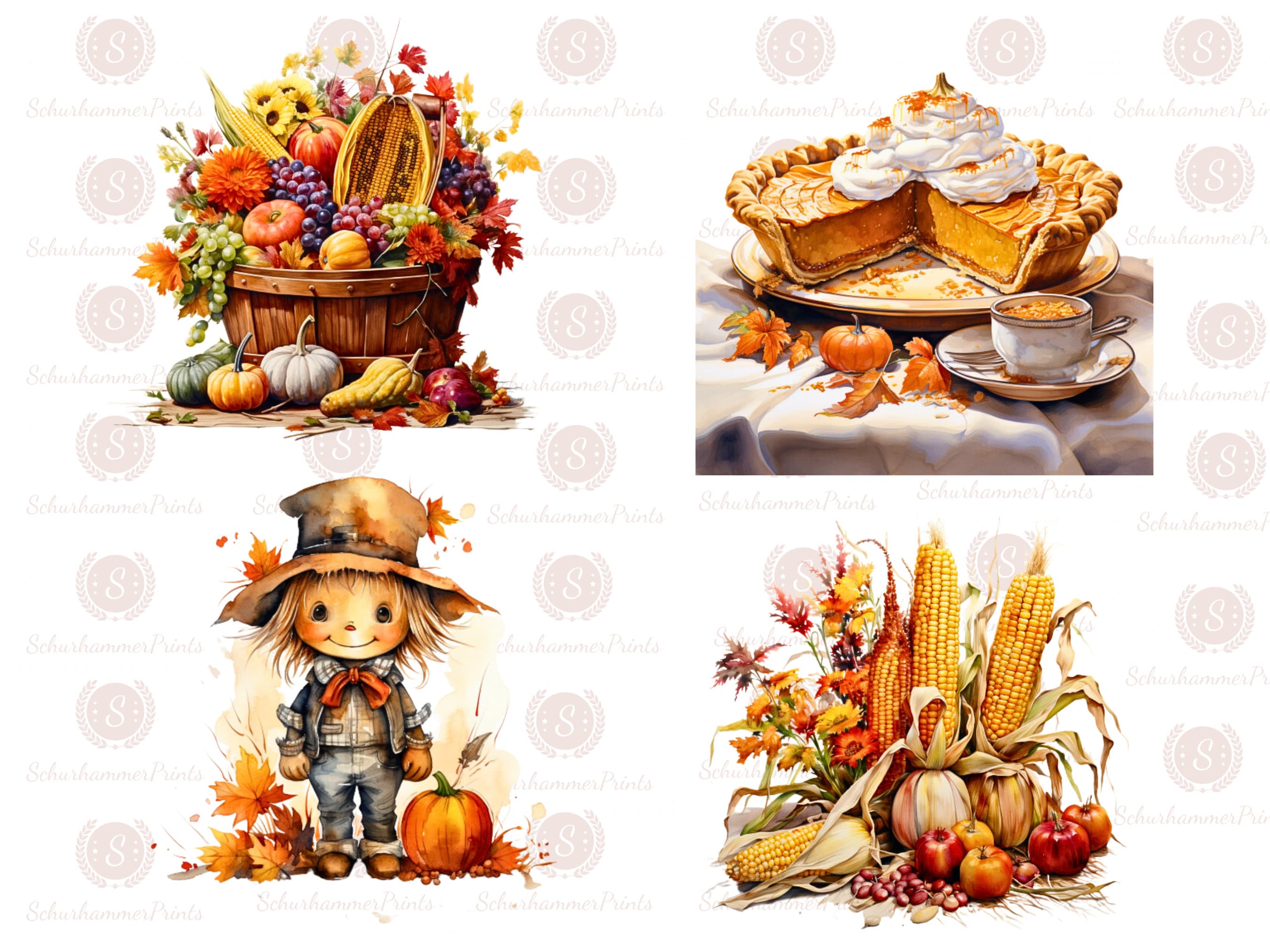 Watercolor Thanksgiving Clipart Bundle, Fall Clipart, Autumn Clipart ...