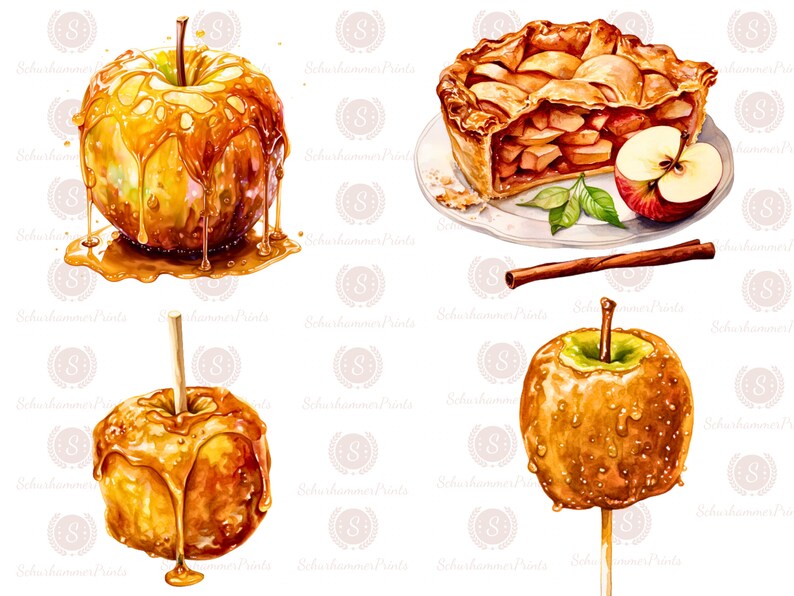 Watercolor Caramel Apple Clipart, Fall Clipart, Autumn Clipart ...