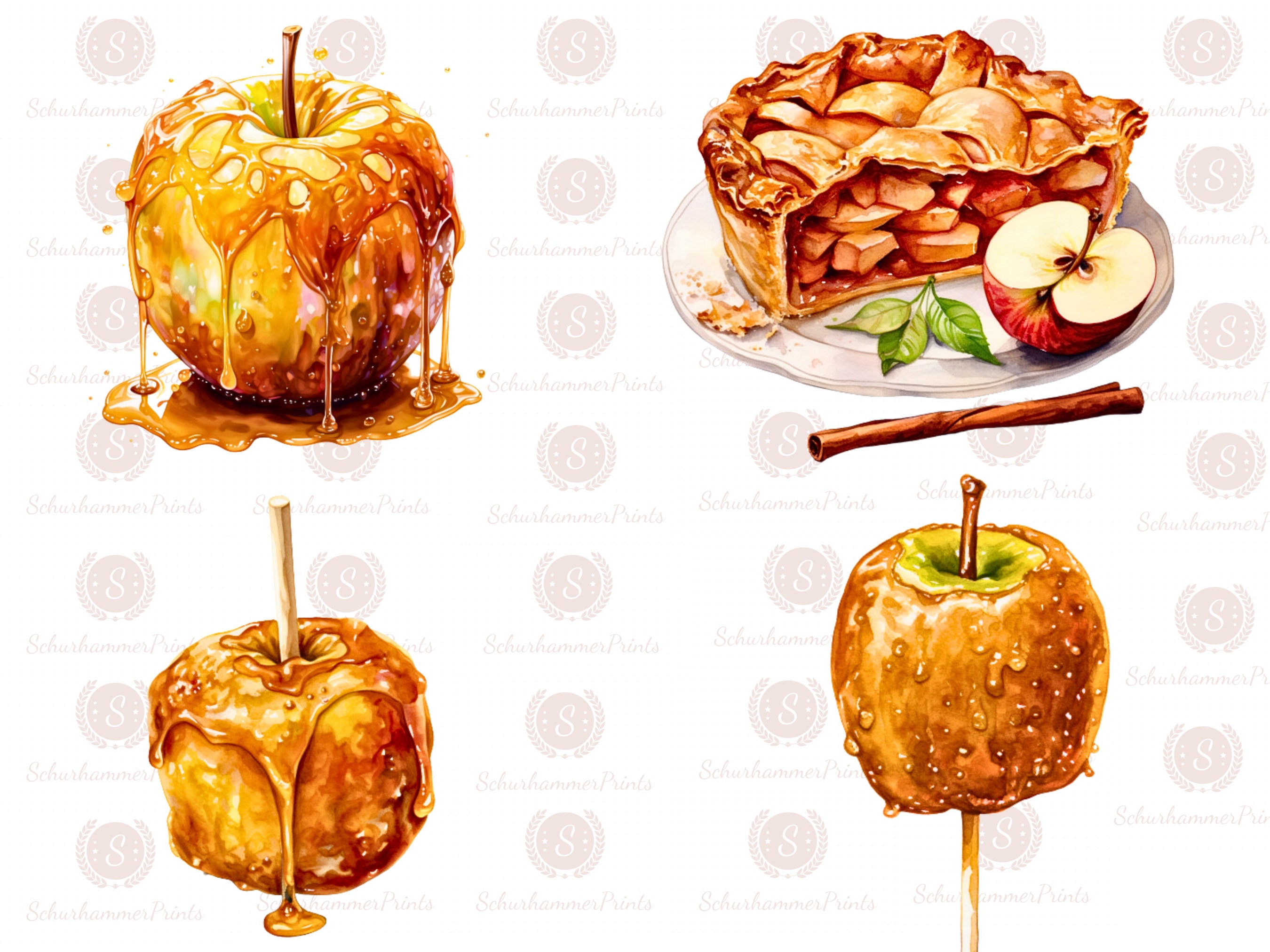 Watercolor Caramel Apple Clipart, Fall Clipart, Autumn Clipart ...