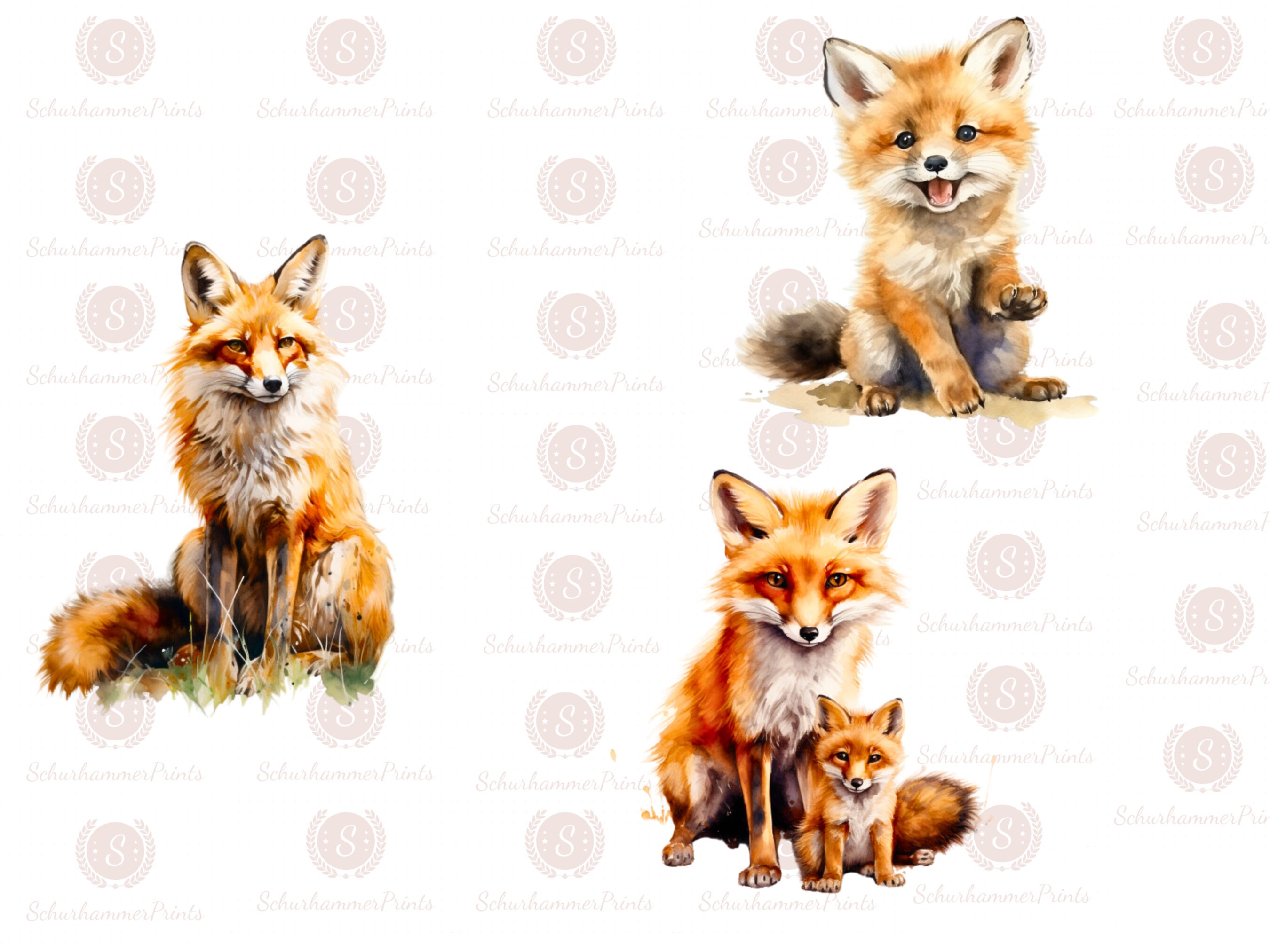 Watercolor Fox Clipart Woodland Animal Clipart Fall Clipart - Etsy