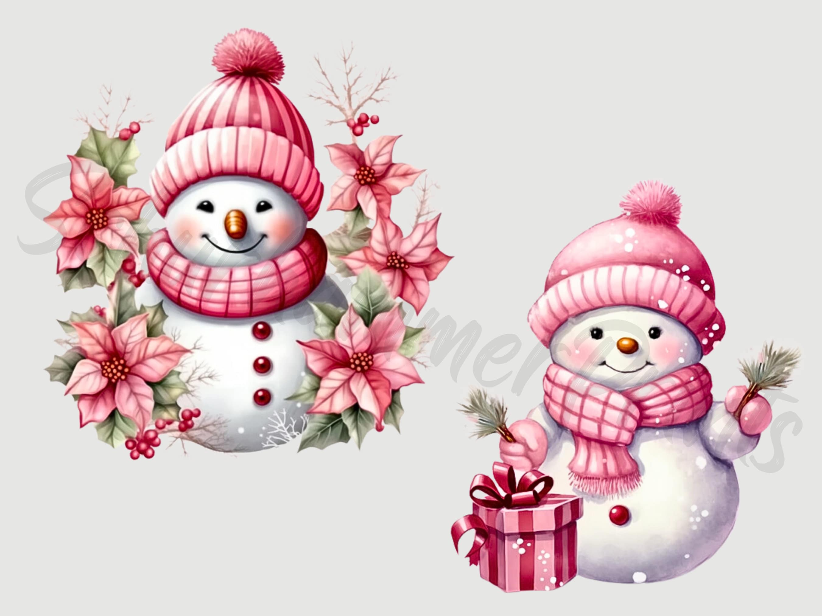Watercolor Pink Snowman Clipart, Winter Clipart, Holiday Clipart ...