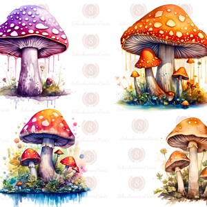 Mushroom Watercolor Clipart, Watercolor Magic Mushroom Clipart, Fantasy ...