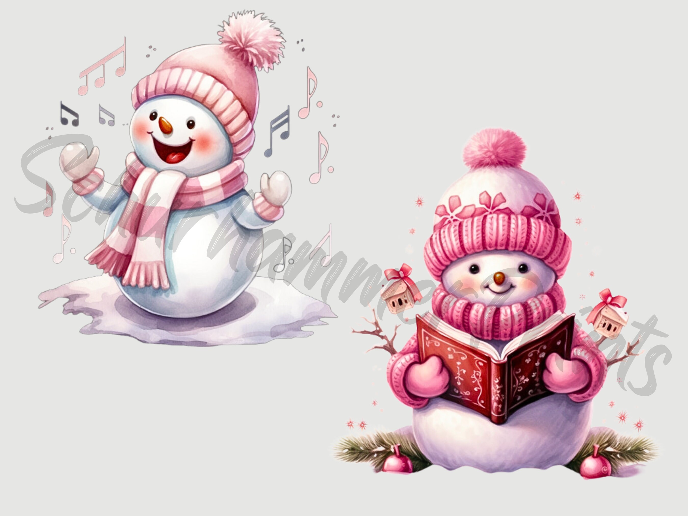 Watercolor Pink Snowman Clipart, Winter Clipart, Holiday Clipart ...