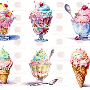 Watercolor Ice Cream Clipart, Cones and Sundaes, Ice Cream Truck ...