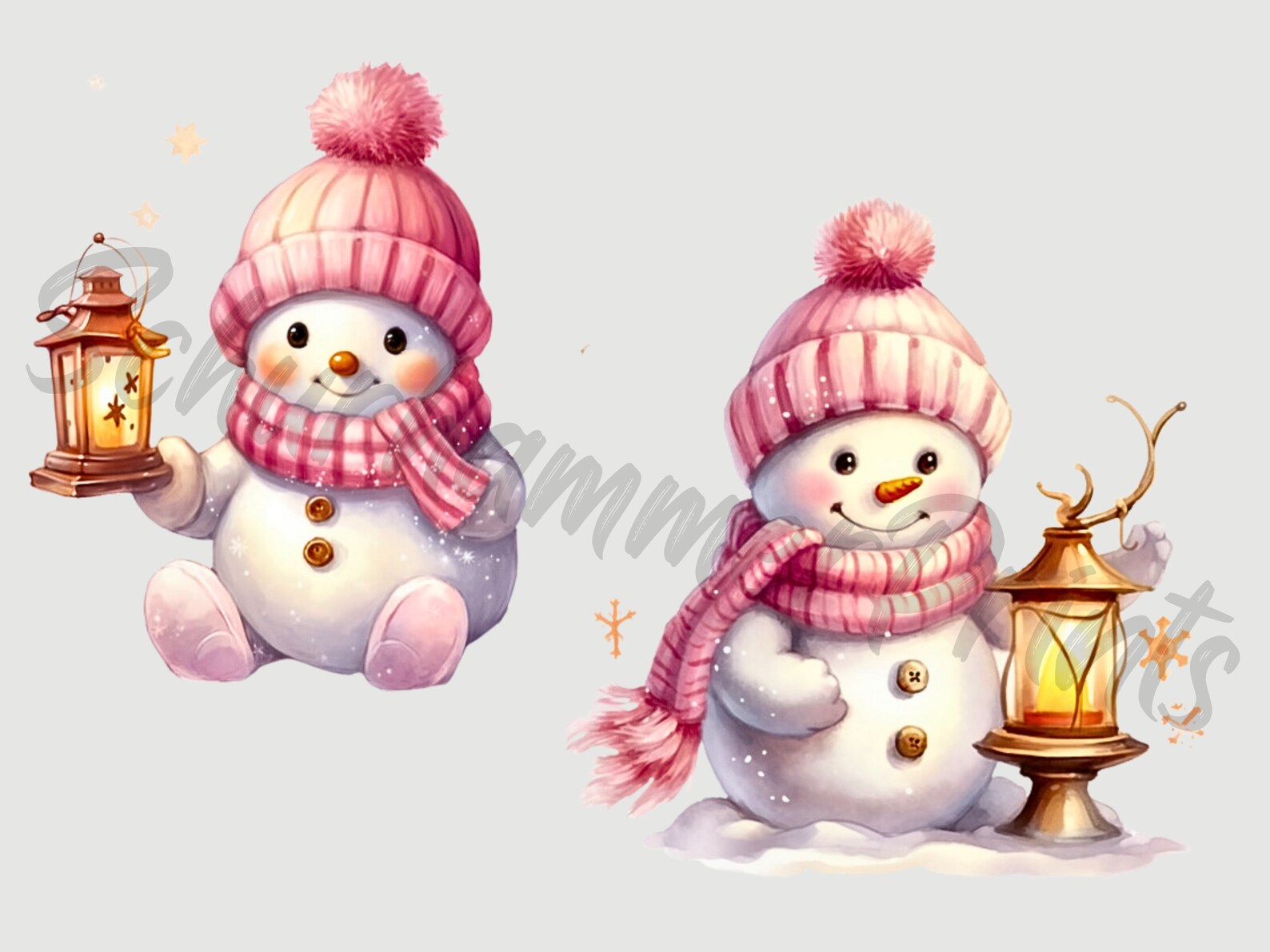 Watercolor Pink Snowman Clipart, Winter Clipart, Holiday Clipart ...