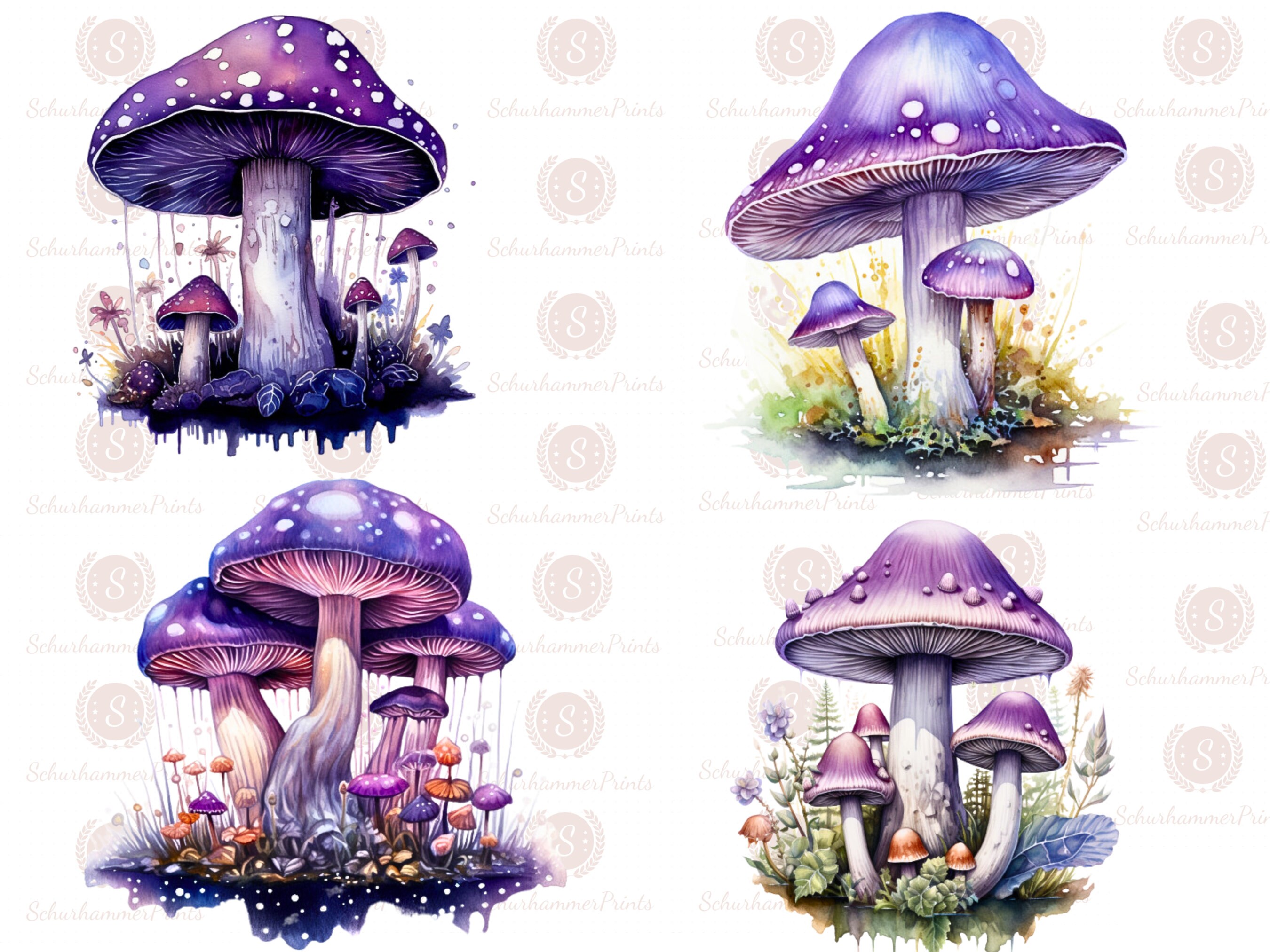 Mushroom Watercolor Clipart, Watercolor Magic Mushroom Clipart, Fantasy ...
