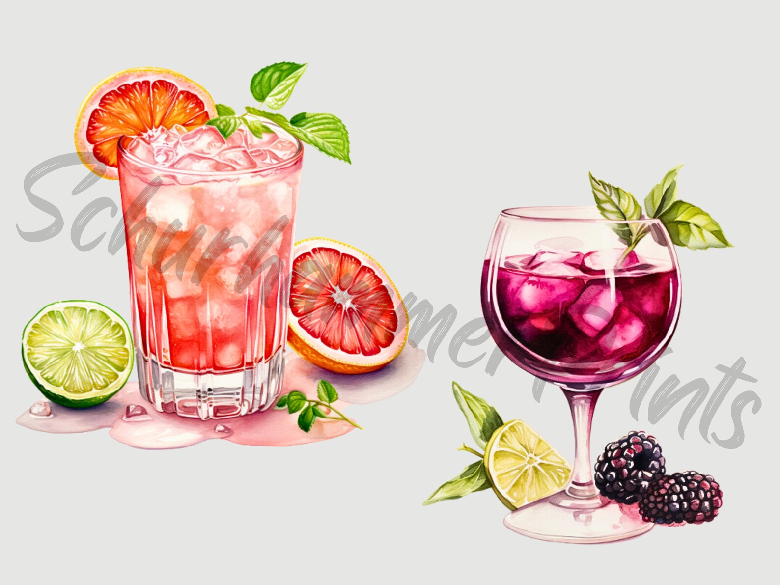 Watercolor Summer Cocktail Clipart, Cocktail Clipart, Tropical Drink ...
