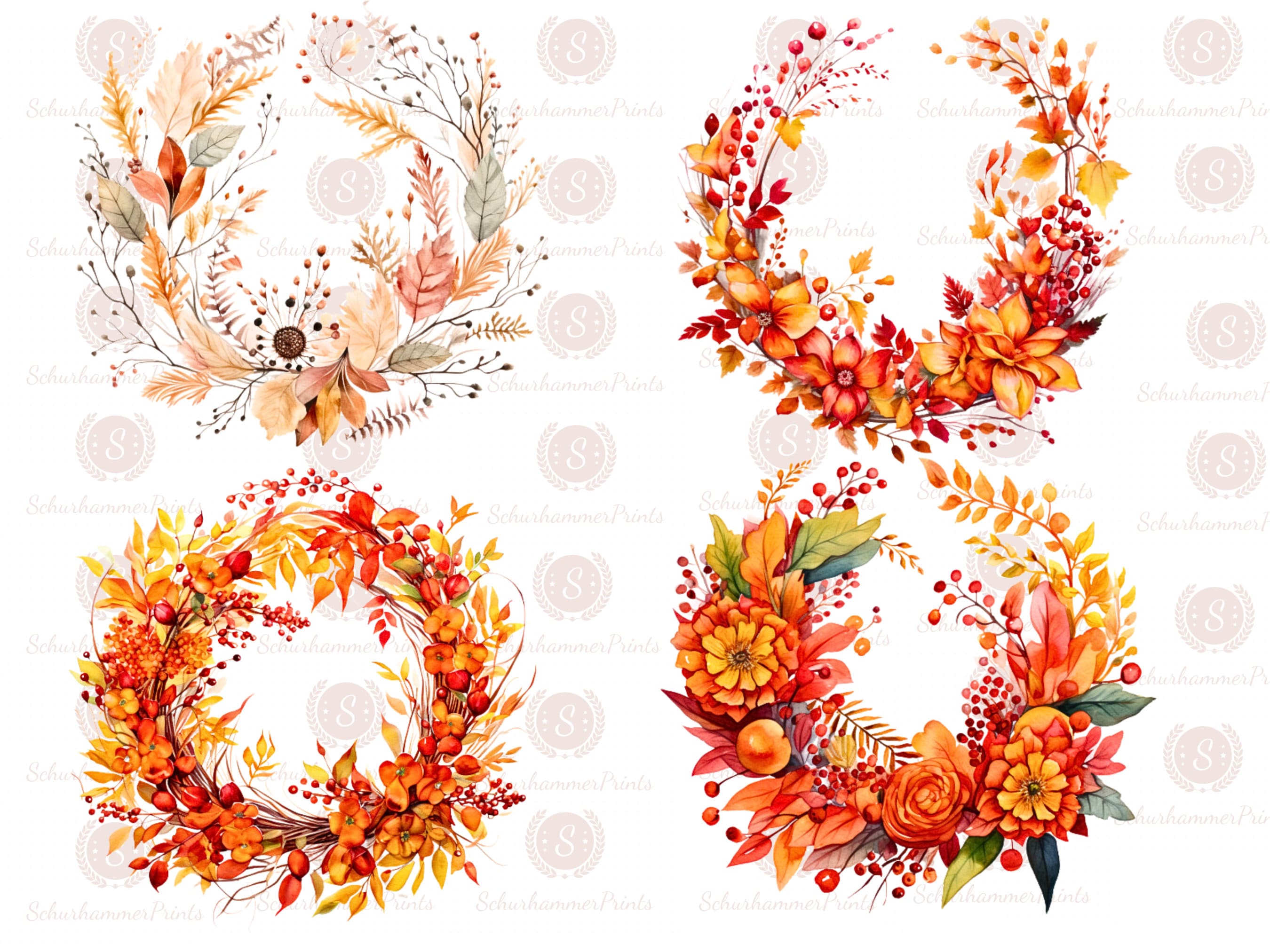 Watercolor Autumn Wreath Clipart, Fall Graphics, Seasonal Clipart, Fall ...