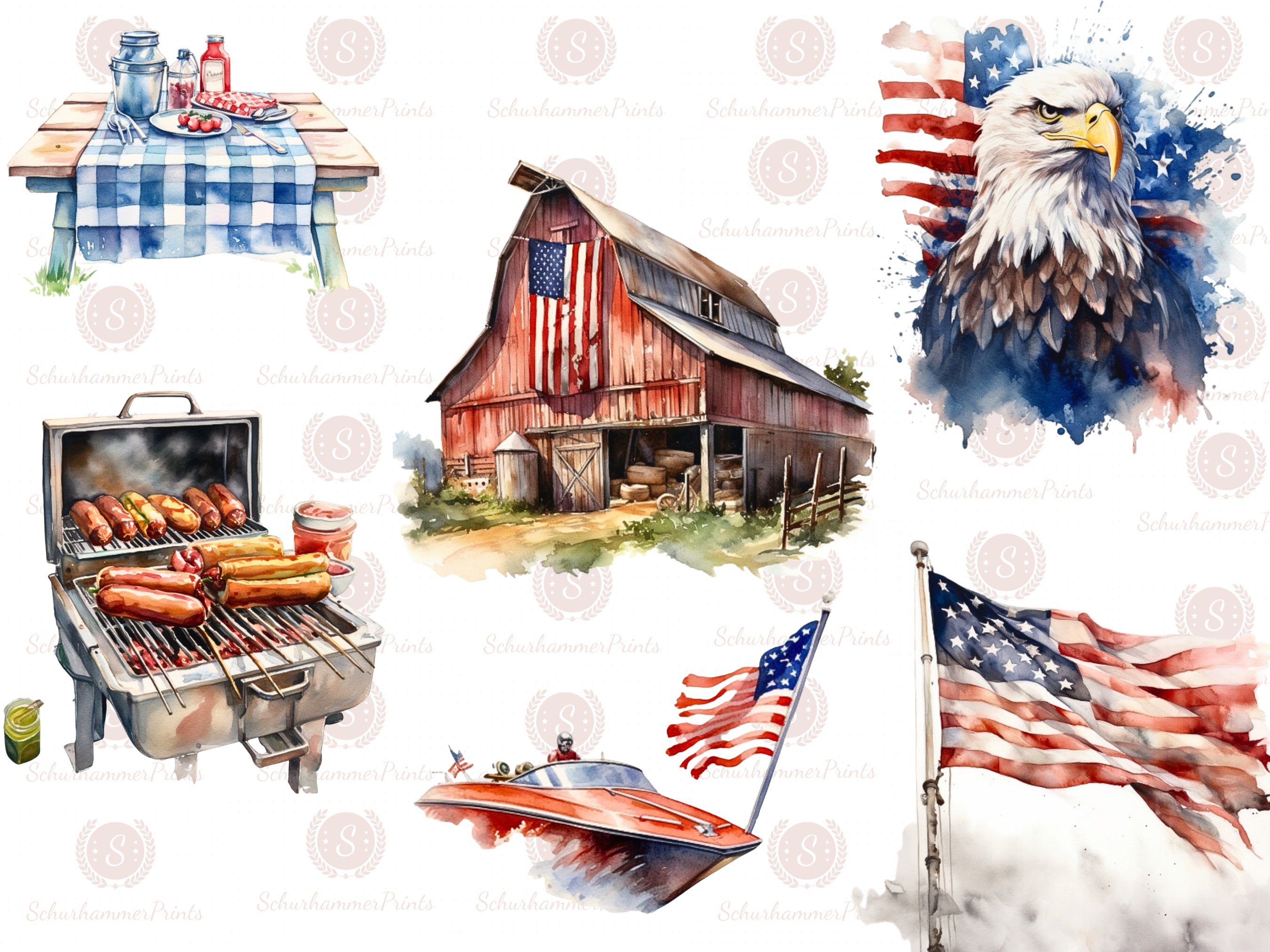 Watercolor 4th of July Clipart, Fourth of July Clipart, Firework ...