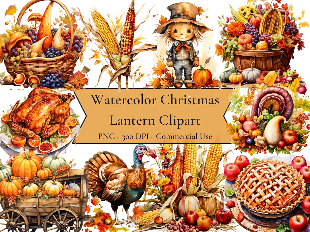 Watercolor Thanksgiving Clipart Bundle, Fall Clipart, Autumn Clipart ...