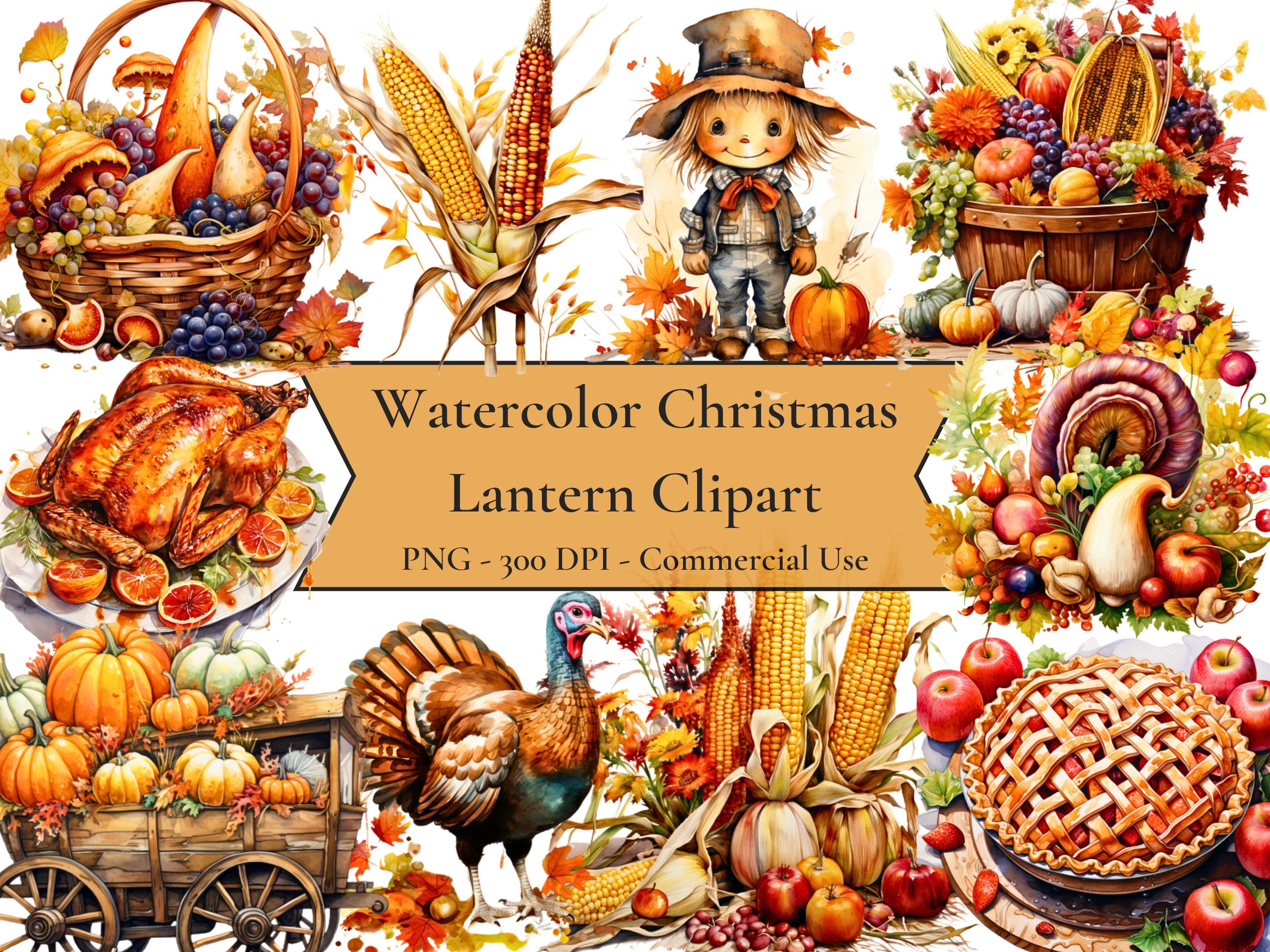 Watercolor Thanksgiving Clipart Bundle, Fall Clipart, Autumn Clipart ...