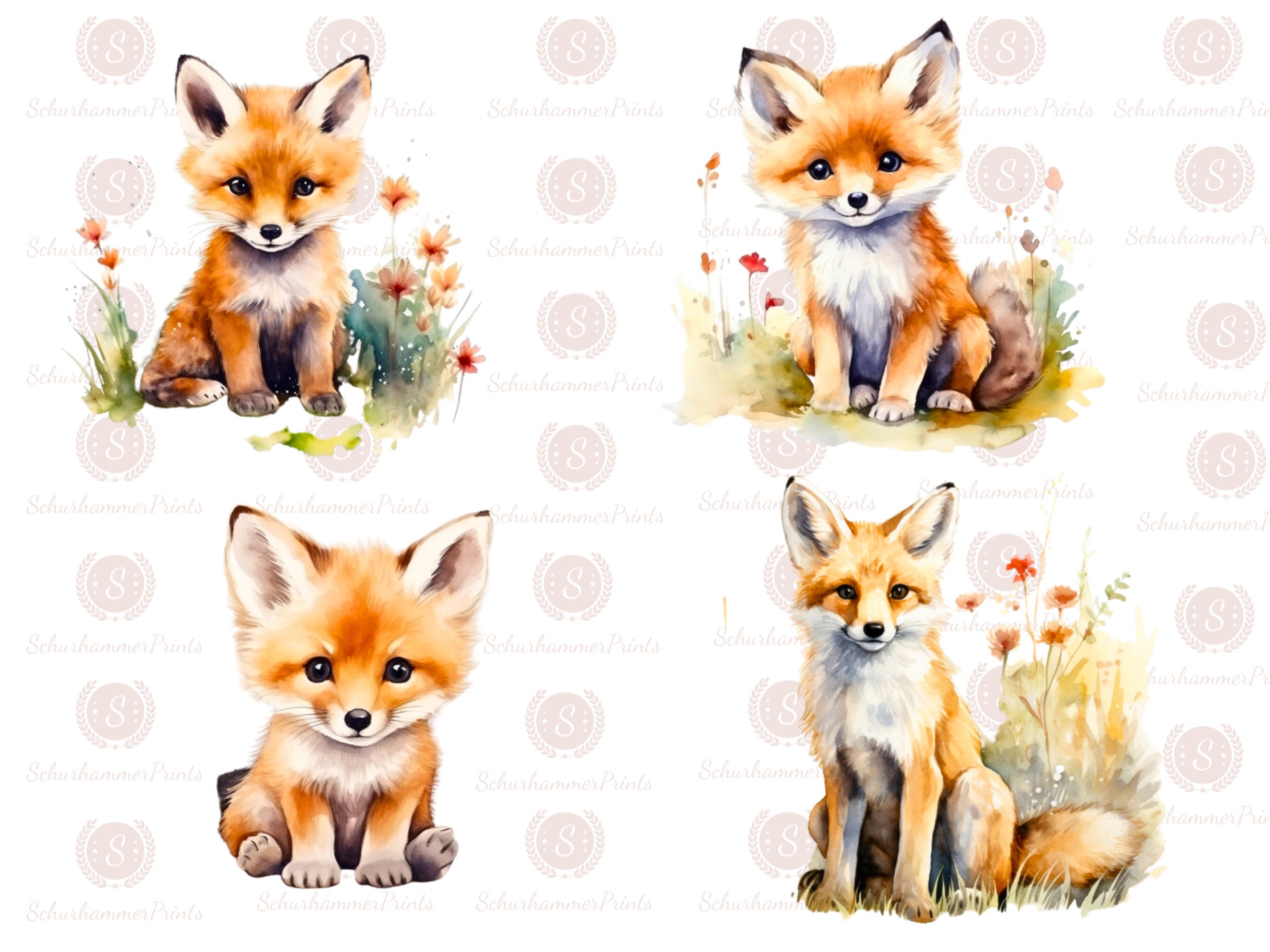 Watercolor Fox Clipart Woodland Animal Clipart Fall Clipart - Etsy