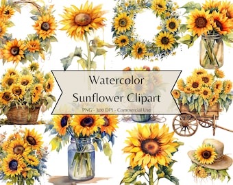 Watercolor Sunflower Clipart, Summer Clipart, Sunflower Floral Bouquets ...