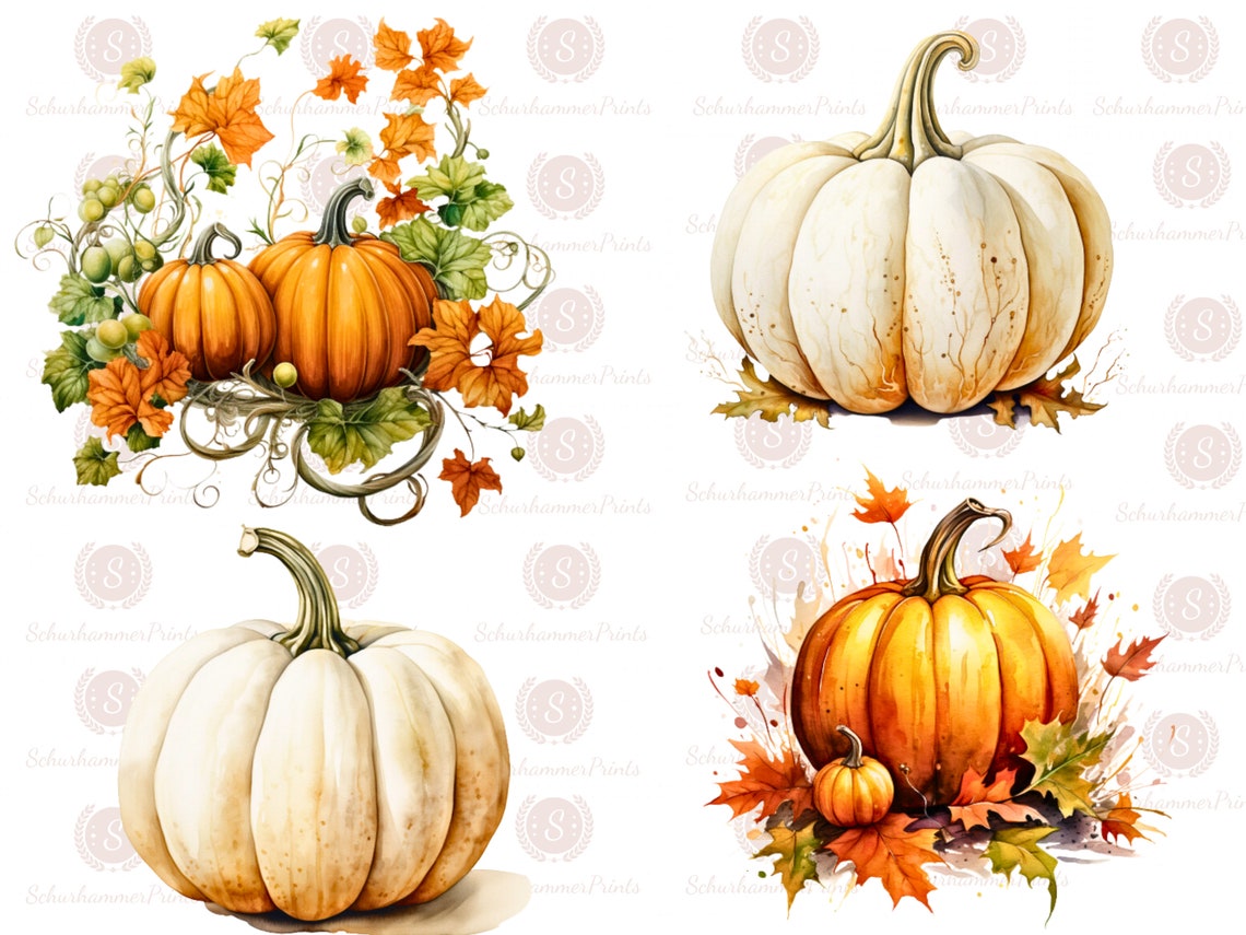 Watercolor Pumpkin Clipart, Autumn Clipart, Halloween Clipart, Fall ...