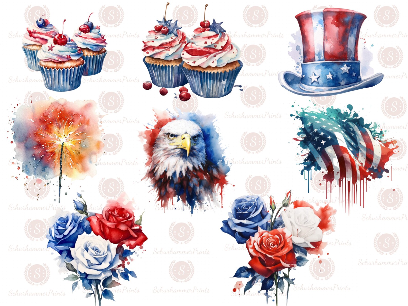 Watercolor 4th of July Clipart, Fourth of July Clipart, Firework ...