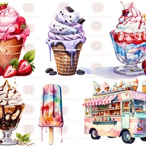 Watercolor Ice Cream Clipart, Cones and Sundaes, Ice Cream Truck ...