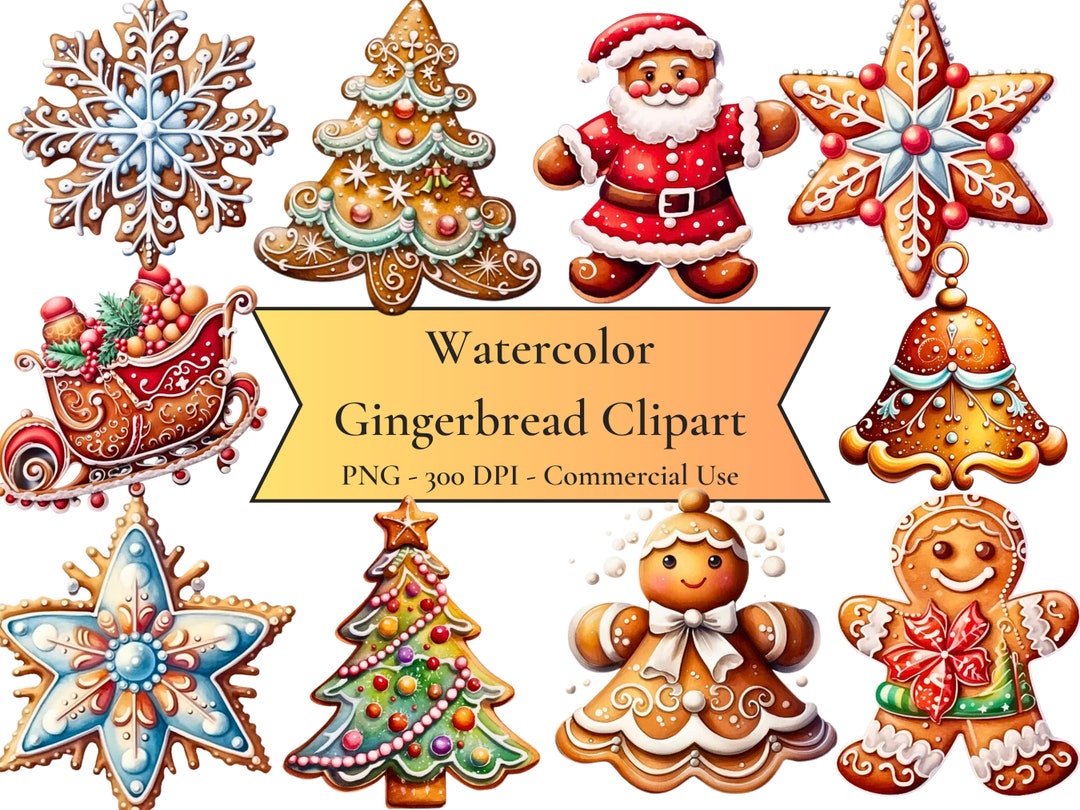 Watercolor Gingerbread Clipart, Watercolor Christmas Clipart, Christmas ...