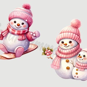 Watercolor Pink Snowman Clipart, Winter Clipart, Holiday Clipart ...