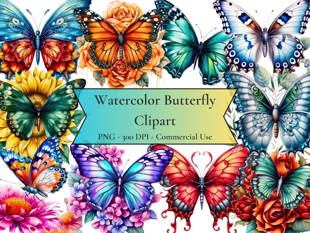 Watercolor Butterfly Clipart, Summer Clipart, Spring Clipart ...