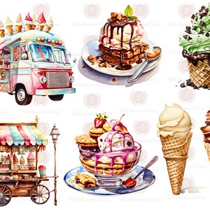 Watercolor Ice Cream Clipart, Cones and Sundaes, Ice Cream Truck ...