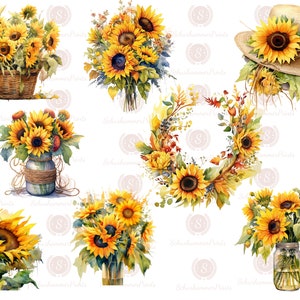 Watercolor Sunflower Clipart, Summer Clipart, Sunflower Floral Bouquets ...