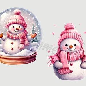 Watercolor Pink Snowman Clipart, Winter Clipart, Holiday Clipart ...