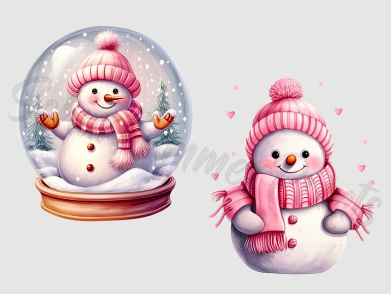 Watercolor Pink Snowman Clipart, Winter Clipart, Holiday Clipart ...